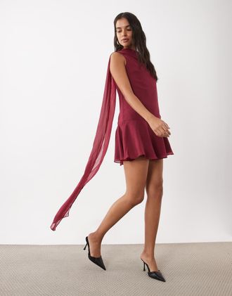 Asos Mini-Kleid aus Chiffon mit Drapierung und Schal-Detail-ROT