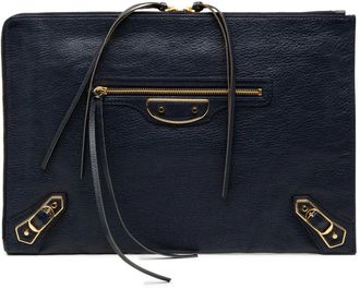 Balenciaga Clutches - Chevre Motocross Classic Metallic Edge Clutch - Gr. unisize - in Blau - f&uuml;r Damen