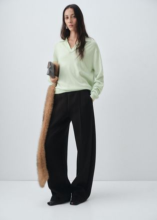 Mango Pullover aus 100% Wolle mit Polo-Kragen wassergrün - Damen - XS - MANGO