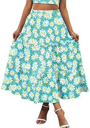 Generic Robe boh&egrave;me 2026 pour femme - Robe &agrave; volants - Imprim&eacute; plage - &Eacute;lastique - Jupe longue &eacute;vas&eacute;e - Poche pliss&eacute;e d&eacute;t&eacute;, Vert, XXL