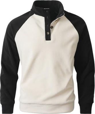Generic Sweat-shirt à capuche pour homme avec col montant et 4 boutons - Pull athlétique décontracté pour homme - Parfait pour les sports de plein air et le q