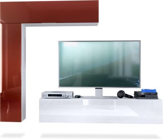 Vladon Wohnwand Taurito, Made in Germany, Wei&szlig; matt/Bordeaux Hochglanz - Moderne Anbauwand f&uuml;r Ihr Wohnzimmer (320 x 182 x 39 cm)