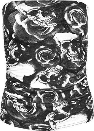 WearAll Animal aztèque imprimé Bustier Bandeau Top ruché sans Bretelles - Hauts - Femmes - Crâne Rosas - 36-38