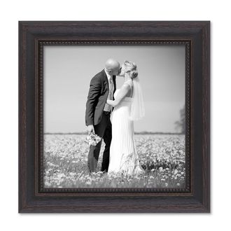 Photolini Bilderrahmen 20x20 cm Shabby-Chic Landhaus-Stil Dunkelbraun Massivholz mit Glasscheibe und Zubehör/Fotorahmen