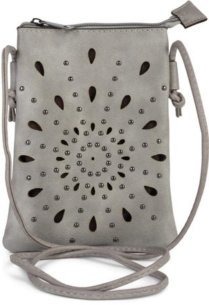 styleBREAKER Damen Mini Bag Umhängetasche mit Cutouts in Ethno Blumen Form und Nieten, Schultertasche, Handtasche, Tasche 02012304, Farbe:Grau