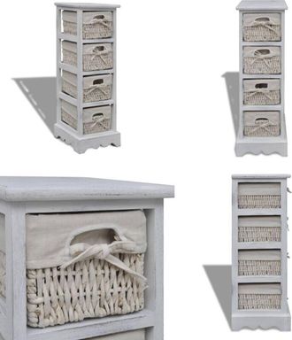 vidaXL Tag&egrave;re de rangement en bois 4 paniers en tissage Blanc - Meuble De Rangement - &Eacute;tag&egrave;re Bois - Biblioth&egrave;que Murale - Panier Tissu - D&eacute;coration