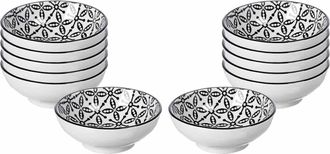 Ritzenhoff & Breker Takeo Leaves Dipschalen 12er Set, 8 cm, Runde Dipsch&auml;lchen mit vollfl&auml;chigem Dekor, Skandinavisches Design, Mix-&-Match-Geschirr, Porzellan, Wei&szlig; und 