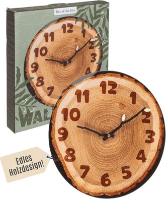 Out of the Blue Glas-Wanduhr Baumscheibe - Nat&uuml;rliche Holzoptik - Hochwertiges Glasgeh&auml;use - Ma&szlig;e 27 &times; 30 &times; 4 cm in Farbbox - f&uuml;r 1 Mignon-Batterie (AA) - Ideal f&uuml;r E