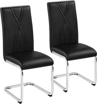 Yaheetech 2er K&uuml;chenst&uuml;hle-Set Schwingstuhl mit Metalluntergestell Esszimmerstuhl Polsterstuhl f&uuml;rs Esszimmer/K&uuml;che/Wohnzimmer/Restaurant/Konferenzraum, schwarz