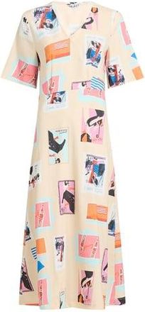 Object Robe midi col V &eacute;vas&eacute;e imprim&eacute;e