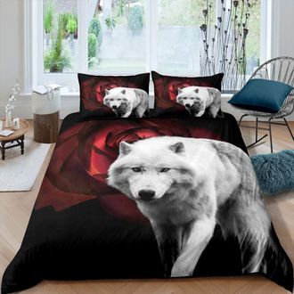 Generic Bettw&auml;sche 3D Bettbezug 140X200 cm Tier Wolf Bettbezug Set Bettw&auml;sche Set Weiche Flauschige Bettbez&uuml;ge Baumwolle Mit Rei&szlig;verschluss 1Mal Bettbezug Und