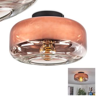 HOFSTEIN Deckenleuchte Boza, Deckenlampe aus Metall/Glas in Schwarz/Kupferfarben/Klar, Leuchte im modernen Retro/Vintage-Design mit Schirm aus Glas (Ø 28 cm), 