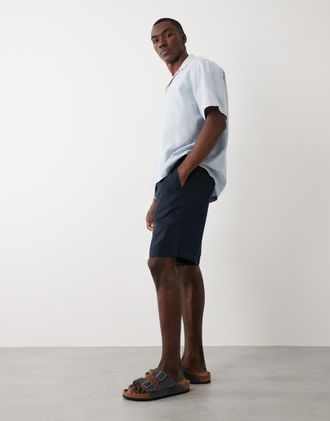 Selected Homme - Shorts aus purem Leinen in Marineblau-Navy