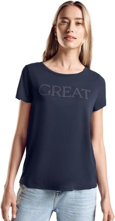Street One Damen A321686 Jersey T-Shirt mit Wording, Deep Blue, 38