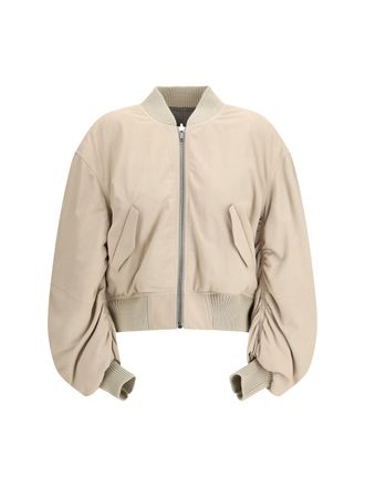 Rick Owens Womens Bomber Jacket Secchia Flight Lamb Leather Sand-Euca Sand/euca