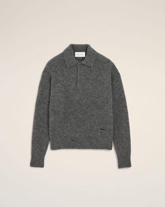 Ami Ami Paris - Polo gris en laine et alpaga broderie Ami Gris Carbone - Taille : XXL - pour Homme