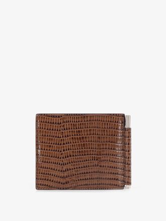 Tom Ford Mens Money Clip Leather Wallet T-Line Brown & Cardholders