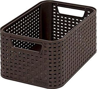 Curver Pani&egrave;re de Rangement 6L en avec Un Design Rotin Tress&eacute; pour Salle de Bain, Chambre, Bureau - Poign&eacute;es Ergonomiques - Marron Fonc&eacute;