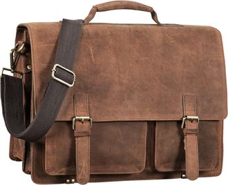 STILORD Clifford Aktentasche Leder Herren gro&szlig; Laptoptasche 14 Zoll Businesstasche Umh&auml;ngetasche A4 Dokumententasche mit Trolleyhalterung Vintage Braun Farbe: