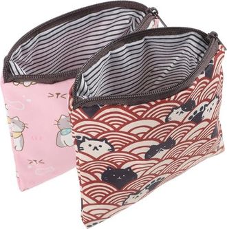 BESTONZON Lot de 2 Pochettes Hygi&eacute;niques Imperm&eacute;ables en Polyester, Paquet de Serviettes Hygi&eacute;niques Portable Design Chat Cartoon, Petite Taille Compacte, Paque