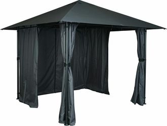 Hhg jamais utilisé] Pergola 053, Pavillon de jardin Abri de terrasse avec paroi latérale, 3x3m, anthracite