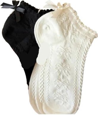 Generico Lot de 3 paires de chaussettes &agrave; noeud en dentelle, chaussettes d&eacute;t&eacute; fines &agrave; coupe basse pour femme, 4 paires, Taille Unique