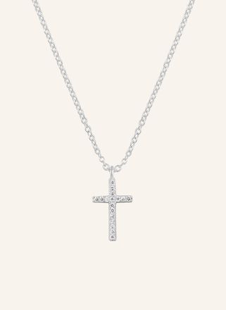 Leaf Halskette Kreuz Aus 18 Karat Wei&szlig;gold Mit Diamanten silber