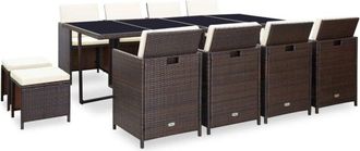 vidaXL 13-tlg. Garten-Essgruppe mit Auflagen Poly Rattan Braun vidaXL