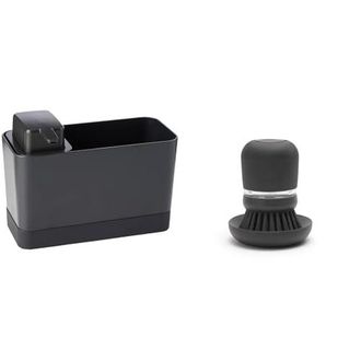 Brabantia Organiseur de Vaisselle en Plastique Gris foncé - Taille Unique & Brosse à Vaisselle avec Distributeur de Savon Intégré - Dark Grey