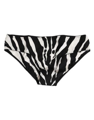 Dolce & Gabbana Womens Zebra-Print Silk Slip Briefs Black Elastane Bodysuits