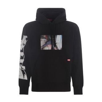 Diesel Stilvoller Bedruckter Kapuzenpullover - - Sweatshirts & Hoodies - Herren - Schwarzk - XS