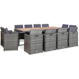vidaXL Mobilier &agrave; d&icirc;ner ext&eacute;rieur 13pcs coussins Poly rotin Anthracite Vidaxl