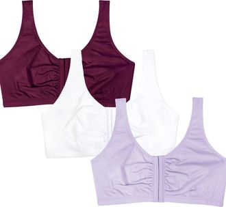 Fruit Of The Loom Damen Geschlossenem Vorderteil Sport-BH, Undurchsichtige, Flieder Whisper/Weiß/Lila Samt, 100 (3er Pack)