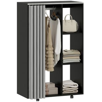 HOMCOM Kleiderschrank Mobiles Aufbewahrungsm&ouml;bel 4 Rollen mit Kleiderstange und offenen Regalen, Kleiderschrank Rollbarer begehbarer Kleiderschrank f&uuml;r Schla