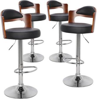 Menzzo Lot de 4 chaises de Bar Ruben Bois Noisette et Simili Noir