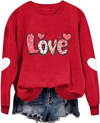 Generico Sweatshirt moderne &agrave; col rond pour femme, sans capuche, mi-saison, v&ecirc;tement d&eacute;contract&eacute; pour femme, coupe ajust&eacute;e, pour la Saint-Valentin, S-3XL, Vin,