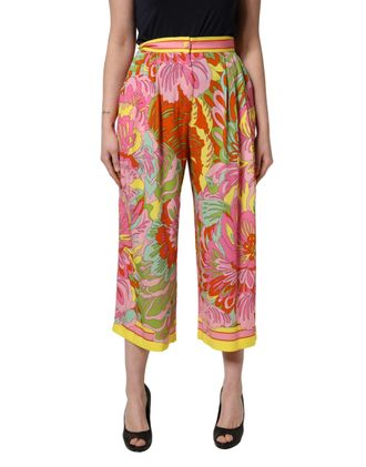 Dolce & Gabbana Womens Floral-Print Silk Trouser Multicolor Elastane