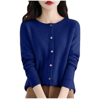 Generic Cardigan en cachemire pour femme, col rond, pull moelleux printemps hiver à manches longues tricoté de couleur unie, Bleu marine 2, 3XL