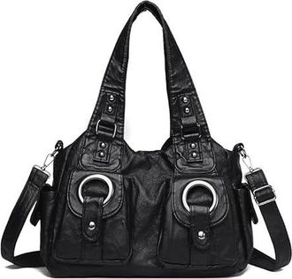 Generic Sac &agrave; bandouli&egrave;re en cuir synth&eacute;tique de couleur unie avec sangle r&eacute;glable, multi-poches, sac &agrave; bandouli&egrave;re clout&eacute; pour voyage, shopping, travail, usa