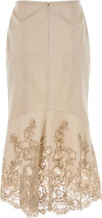 Ermanno Scervino Lace-Trimmed Satin Skirt - Beige