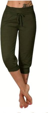 ORANDESIGNE Femme Pantacourt Ample Pantalons Courts 3/4 Bermudas Genou Longueur Casual Eté Capri Shorts Elastique Jogging Sport Pantalons C Vert Olive S