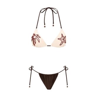 Zimmermann Bikini Mahon D&eacute;tails Perles - Femme - Maillots de bain - Brun - Taille: 42 FR