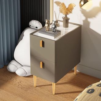 Generic Moderner Nachttisch Mit Steinplatte Und 2 Schubladen - Glamouröser Nachttisch Mit 4 Beinen for Schlafzimmer Oder Wohnzimmer (Orange, 25,4 cm L)(Khaki,