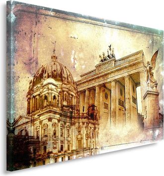 Feeby Frames, Leinwandbild, Bilder, Wand Bild, Wandbilder, Kunstdruck 80x120cm, Berlin, Kathedrale, BRANDENBURTER Tor, Vintage, Sepia
