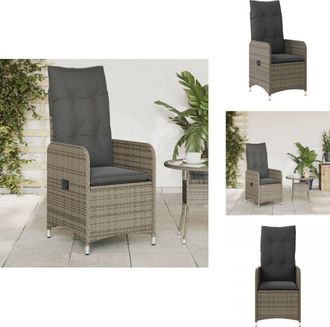 vidaXL Gartensessel Verstellbar mit Kissen Grau Poly Rattan - Gartenstuhl - Relaxsessel - Loungesessel - Outdoor M&ouml;bel - Rattan Sessel