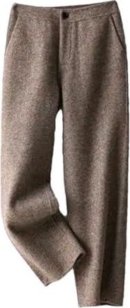 Generic Pantalon dhiver en laine pour femme Coupe droite Taille haute Tweed 9 points, Couleur caf&eacute; fonc&eacute;., L