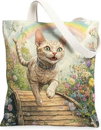 Generic Spring Devon Rex Cat Sac fourre-tout en toile r&eacute;utilisable pour faire du shopping 33 x 38,1 cm, sac d&eacute;picerie r&eacute;utilisable pour femme, motif floral, p