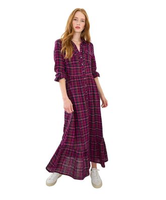 Joe Browns Damen Button Down Check Midi Shirt Dress Kleid, violett, 40