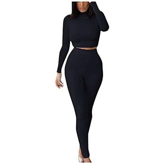 Generic Ensemble de sport 2 pi&egrave;ces pour femme - Surv&ecirc;tement sans couture - Tenue de sport, entra&icirc;nement, yoga, jogging, coupe ajust&eacute;e, haut court &agrave; manches lo