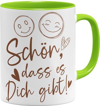 OM3 lustige Tasse mit Spruch - schön, dass es dich gibt - Statement - Spruchtasse | Keramik Becher | 11oz 325ml | Beidseitig Bedruckt | Hellgrün